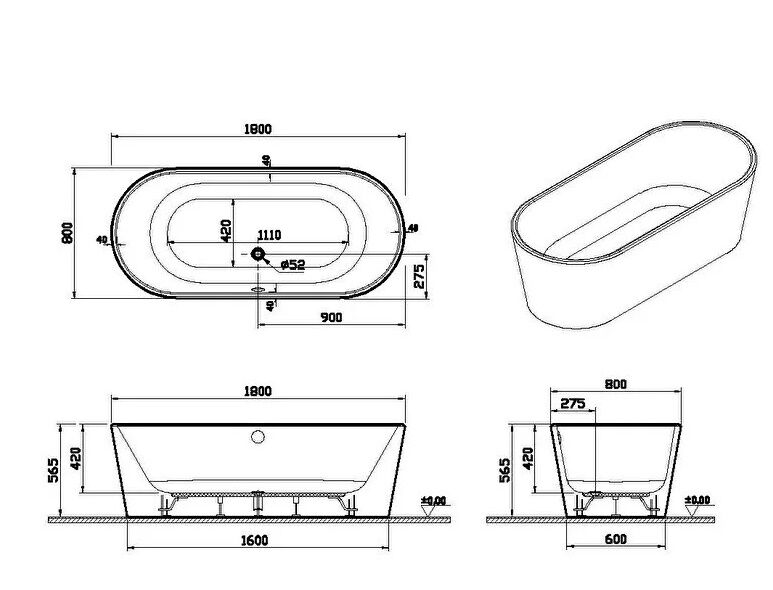 Vitra 65380007000 Geo 180x80 FS Oval KlıSif+Ayk Dış.RS - Etkin Tasarım