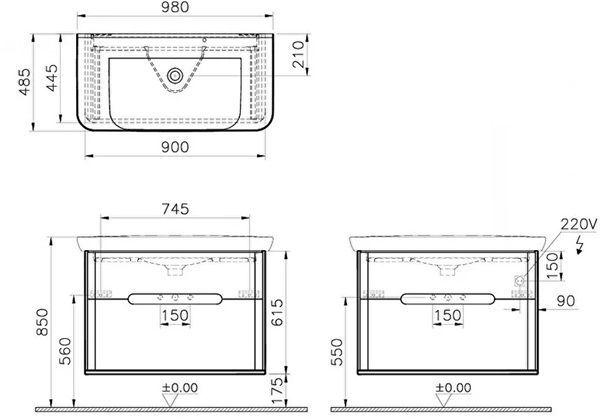Vitra Sento Lavabo Dolabı 100cm Çift Çek.M.Açık Gri - Etkin Tasarım
